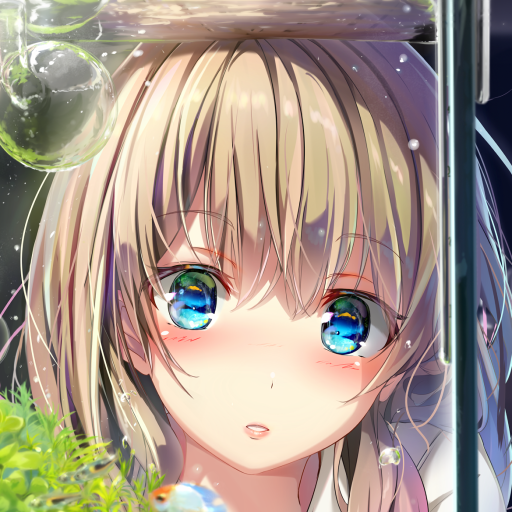 Download Aquarium Blush Brown Hair Fish Face Blue Eyes Anime Girl Anime ...