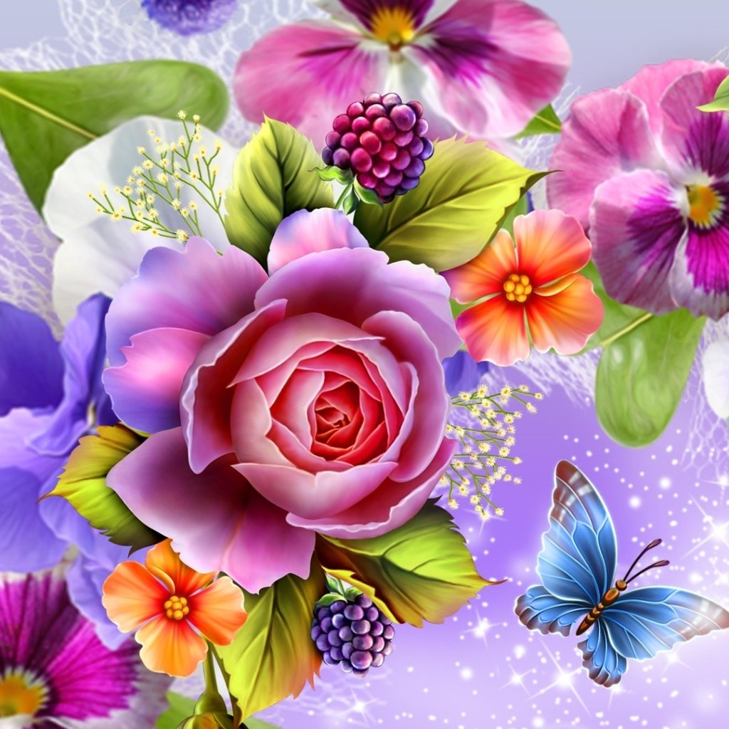 Download Flower Colors Colorful Butterfly Sparkles Artistic PFP