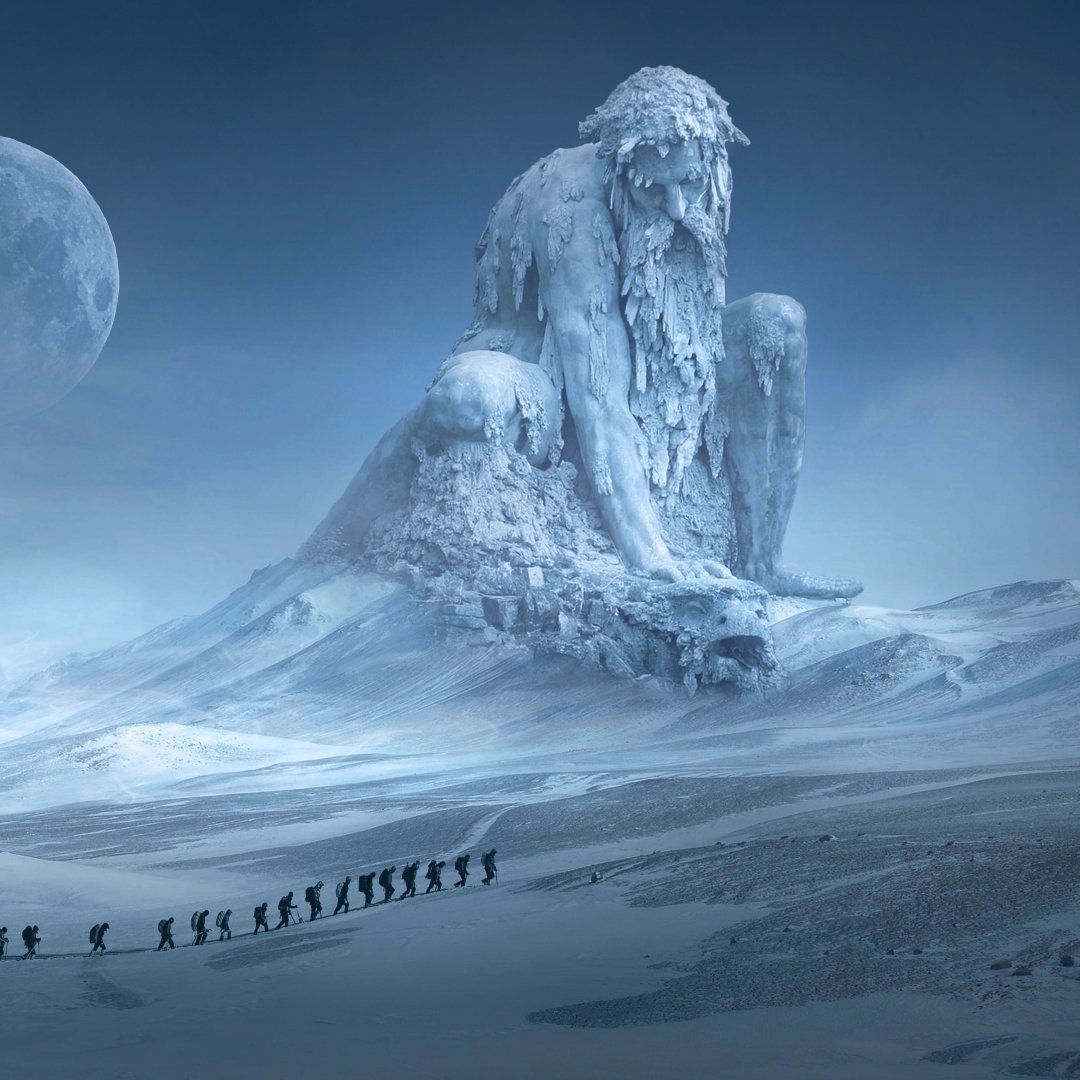 Download Snow People Moon Statue Winter Adventure Landscape Fantasy ...