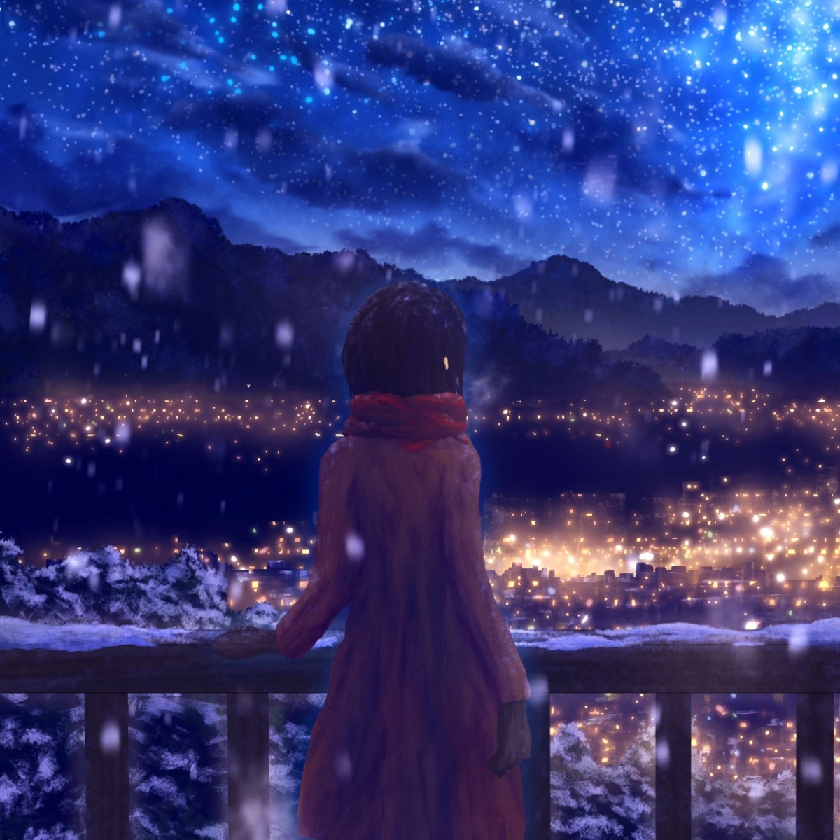 Download City Night Mountain Snow Winter Anime Girl Anime Girl PFP