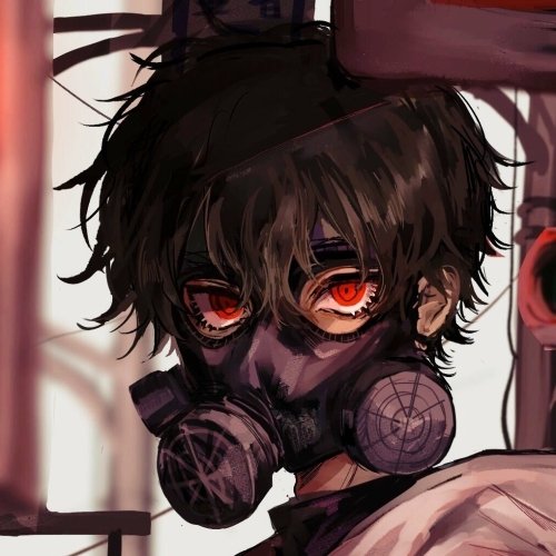 Download Gas Mask Red Eyes Black Hair Anime Boy Anime Boy PFP