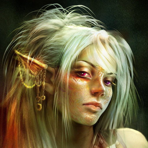 Download Earrings Tattoo Purple Eyes White Hair Pointed Ears Fantasy ...