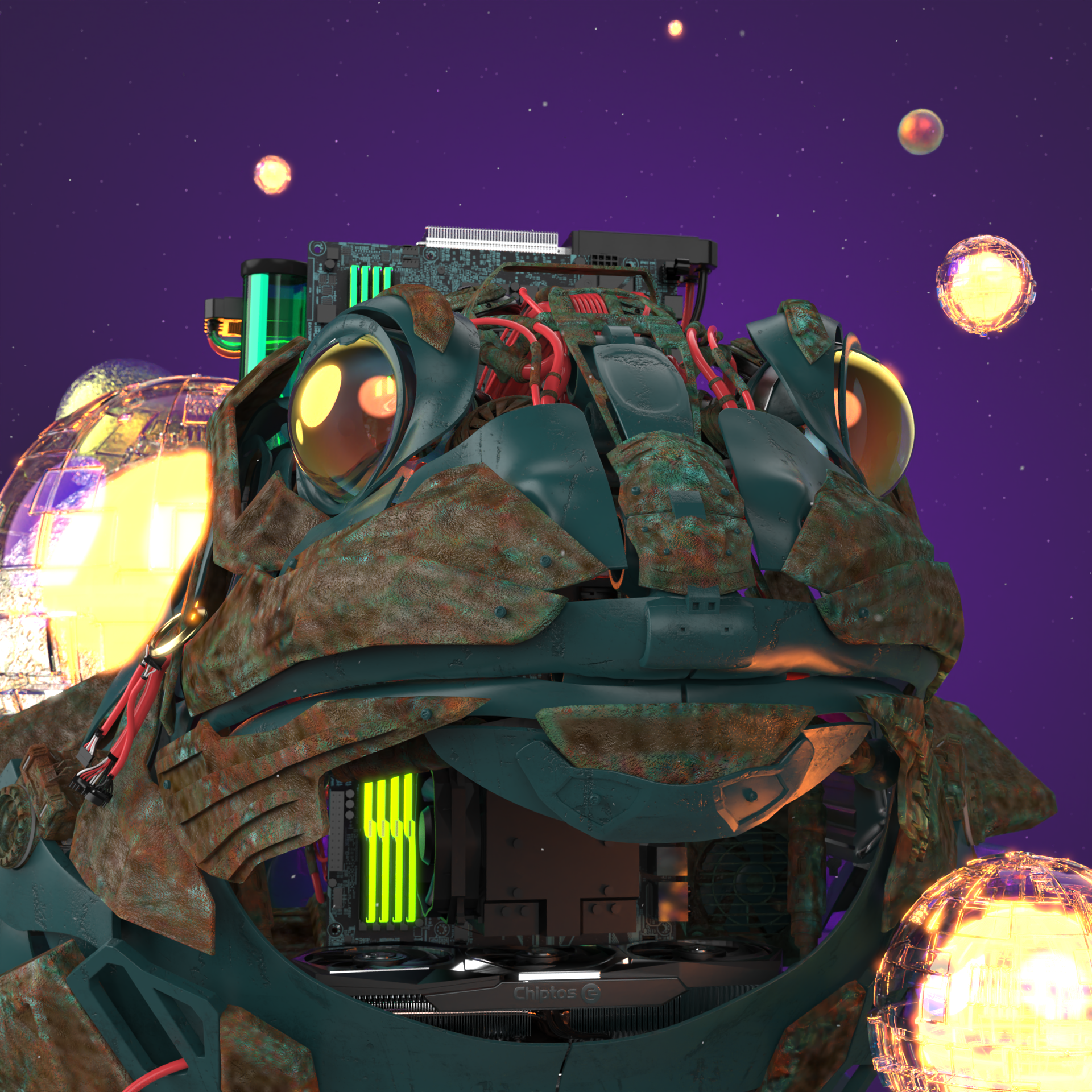 Chiptos X NFT Toad Frog Computer Part Robot Cool Robot PFP Scifi by chiptos