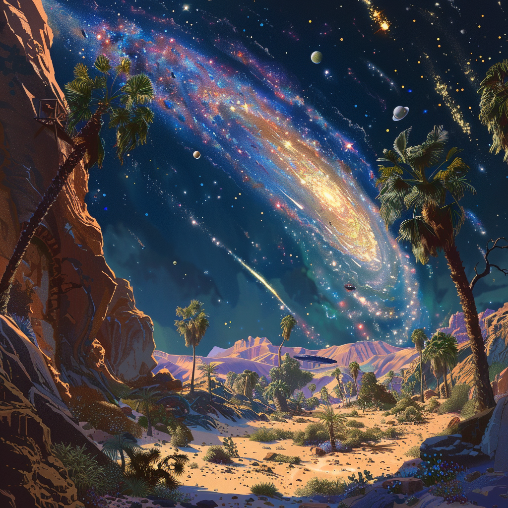 Galactic Oasis: Asteroid Belt Meets Desert Palms Avatar by RyMishRy