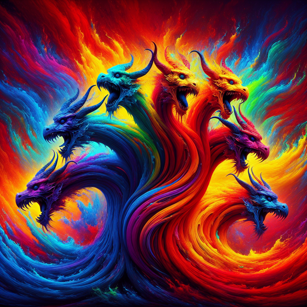 Vibrant Hydra: A Fiery Avatar of Mythical Power by QuantumCurator