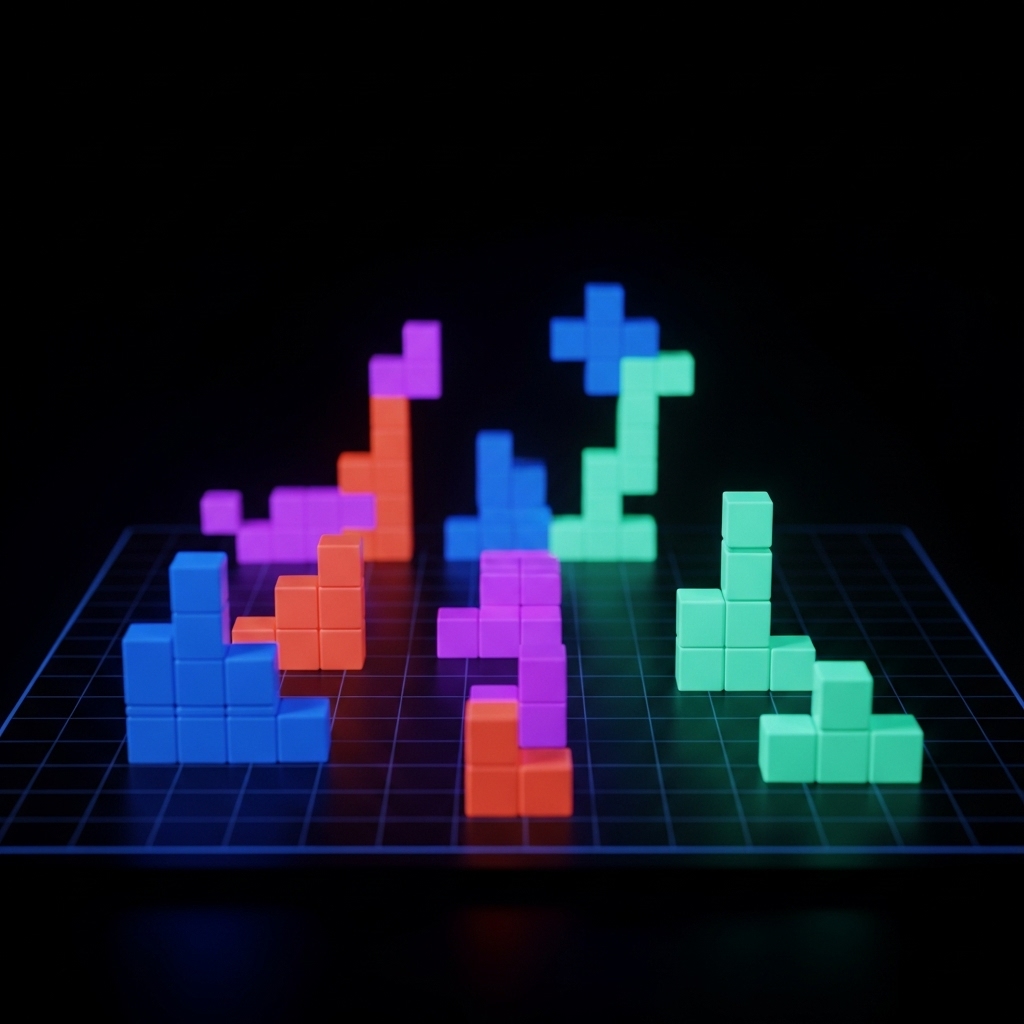 Tetris-Inspired Forum Avatar with Neon Block Design by QuantumCurator