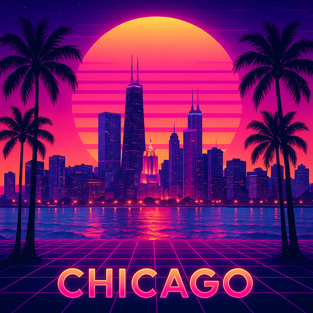 Retro Sunset Chicago Skyline Avatar by QuantumCurator