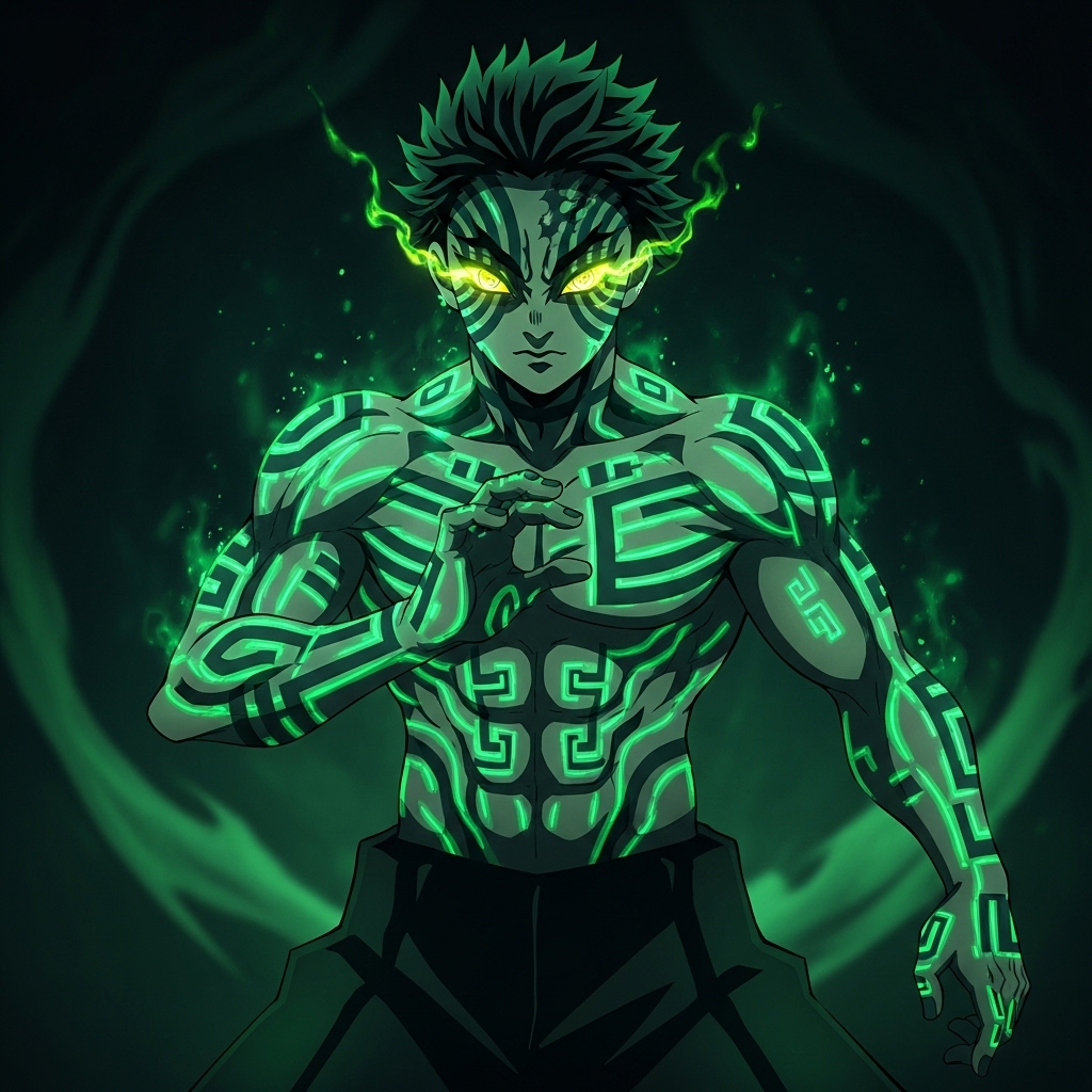 Akaza: Neon Upper Moon | Green Demon PFP | Akaza Aura Avatar by ...