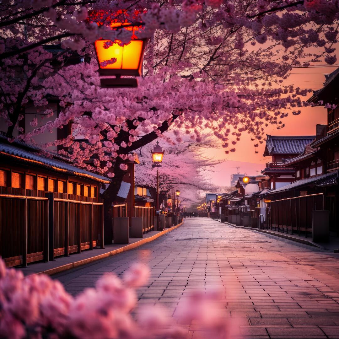Sakura Lantern Path Kyoto Sakura Lane Pink Lantern Twilight Cherry ...